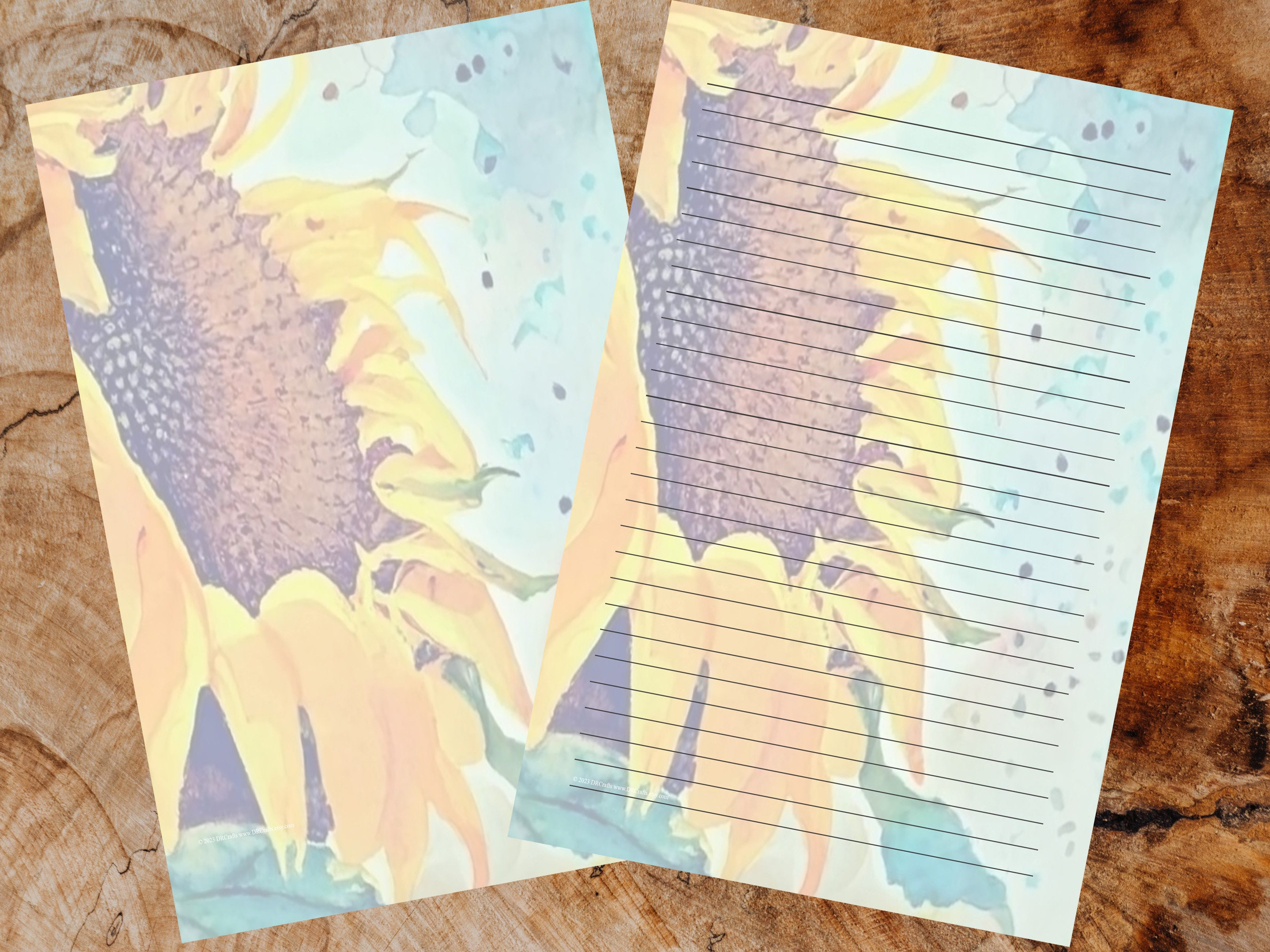 Watercolor Sunflower Stationery Set of 10 Instant Download, Full Page ...