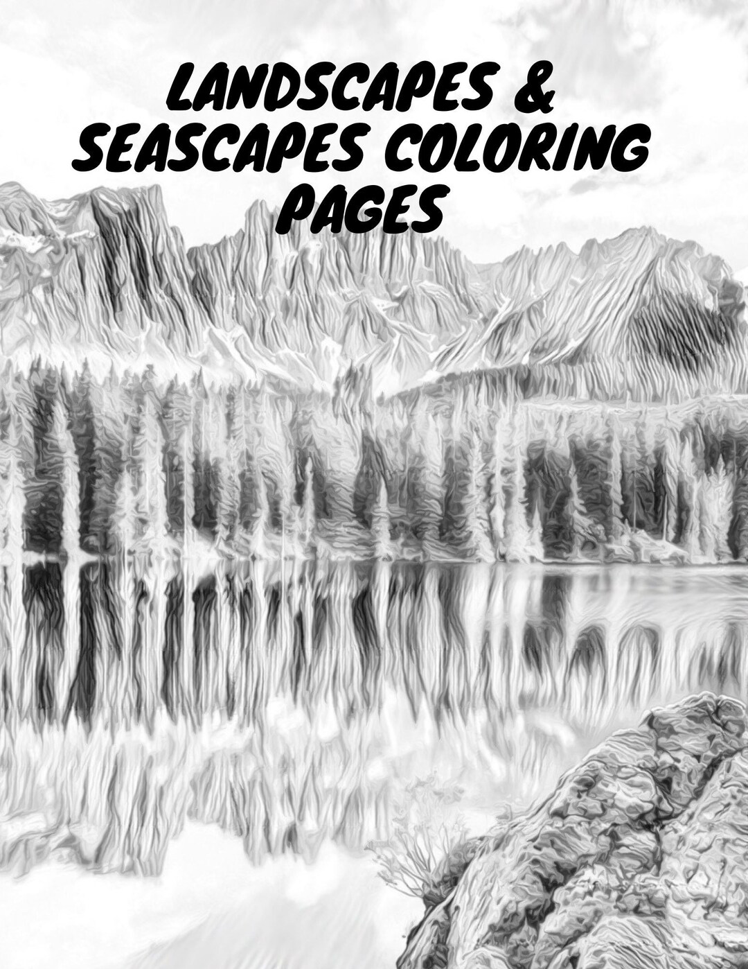 Landscapes & Seascapes Coloring Pages in Grayscale Instant Download and ...