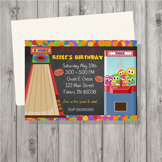 Digital Chalkboard Style Arcade or Chuck E Cheese Birthday | Etsy