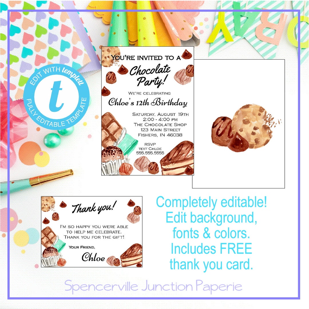 Templett Digital Editable Chocolate or Dessert Party Birthday ...