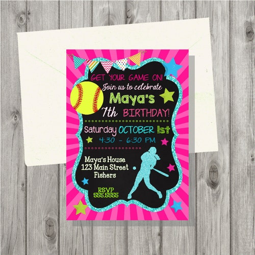 Softball Birthday Party Invitation Softball Invitation - Etsy