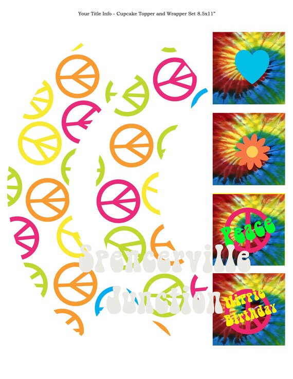 Items similar to Digital Tie Dye Hippie Birthday Peace Sign Cupcake ...