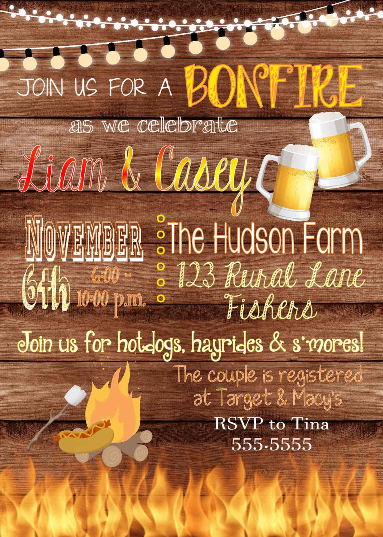 Digital Rustic Wood Bonfire Beers Couples Shower Fall Cookout - Etsy
