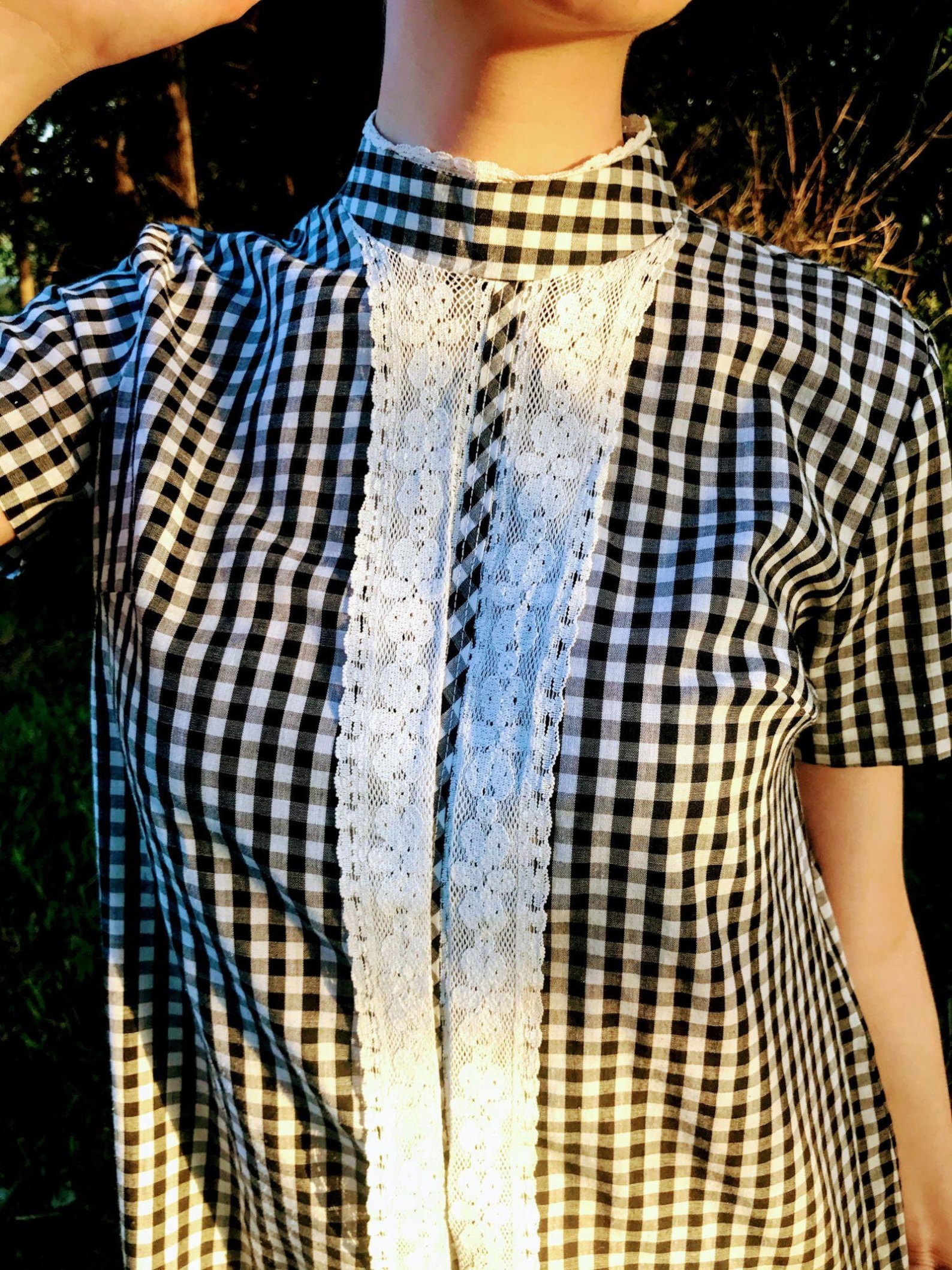 Vintage 1970s Gingham Check Lace Blouse Sz 8 Medium | Etsy