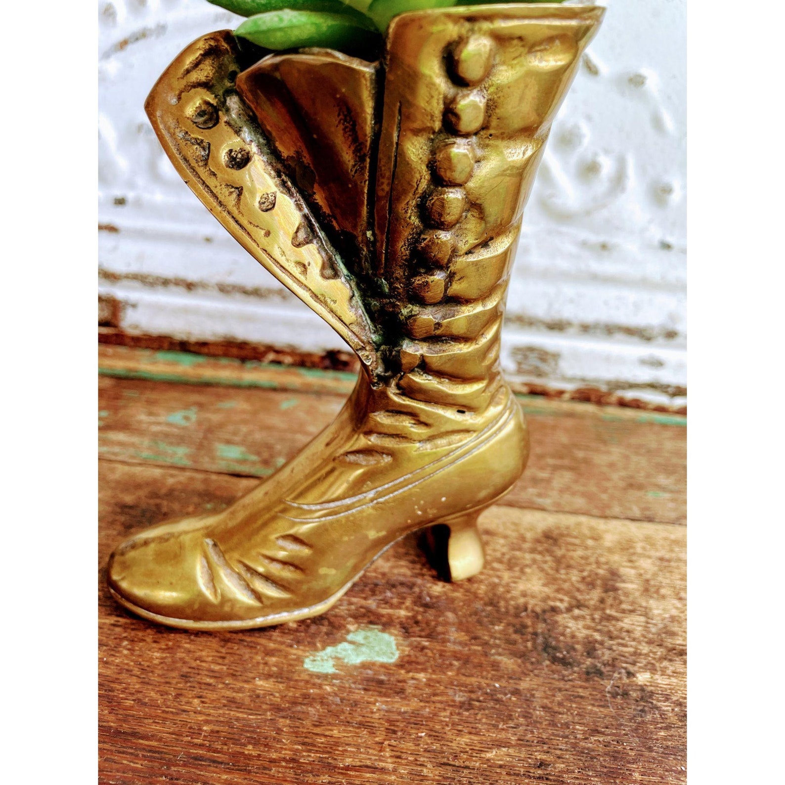 Vintage Brass Victorian Boot Vase Planter - Etsy