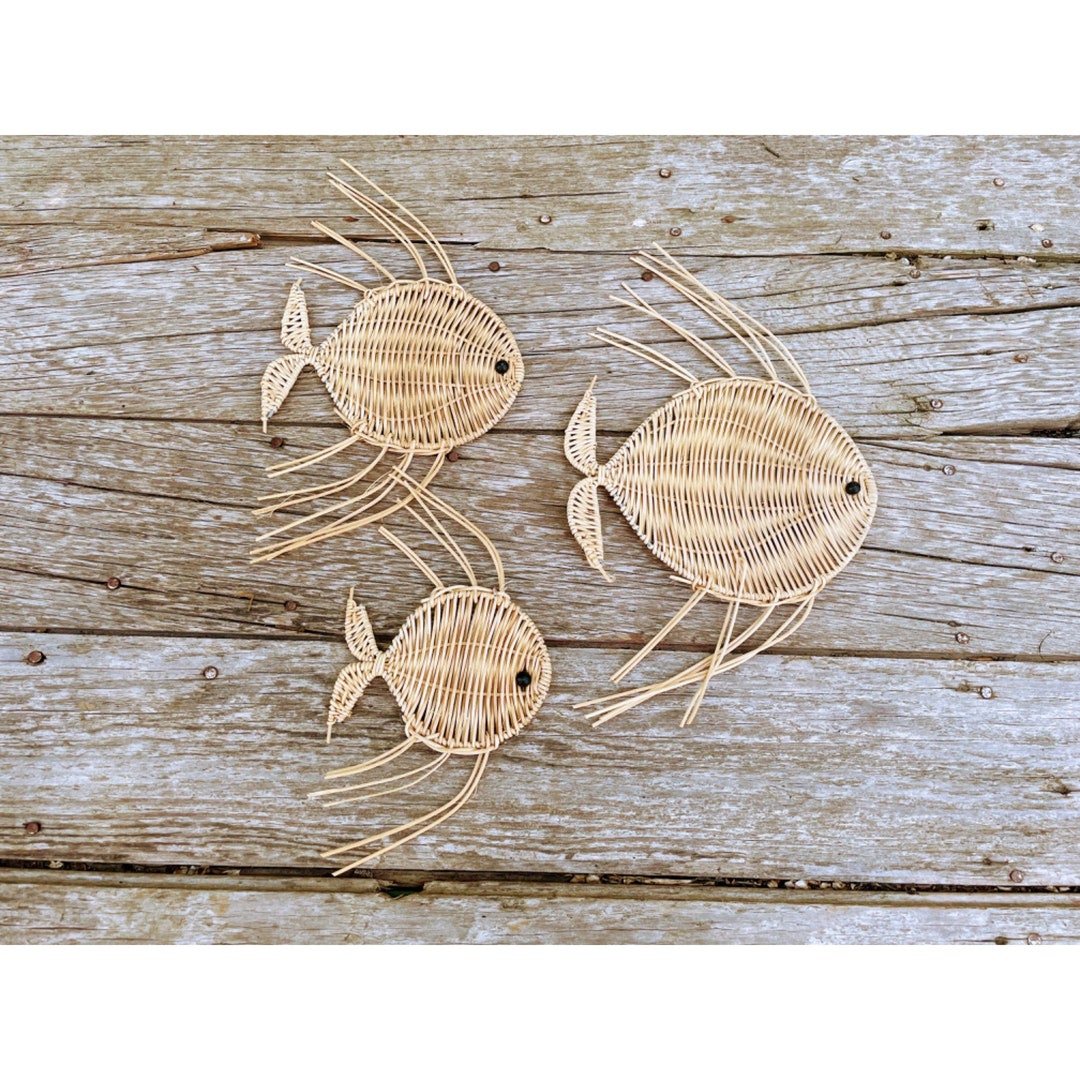 Vintage 1970s Set of Wicker Angel Fish Boho Beach Decor - Etsy