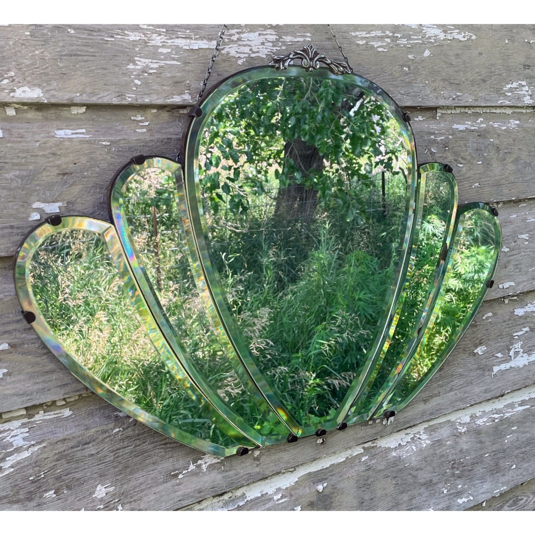 Antique Original Art Deco Clam Shell Scalloped Beveled Glass Hanging ...