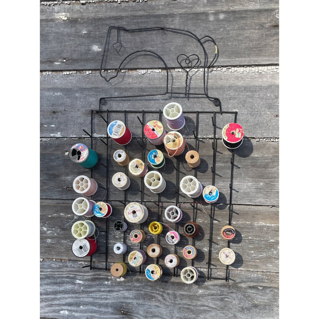 Vintage Hanging Metal Wire Sewing Spool Holder Antique Sewing Machine ...