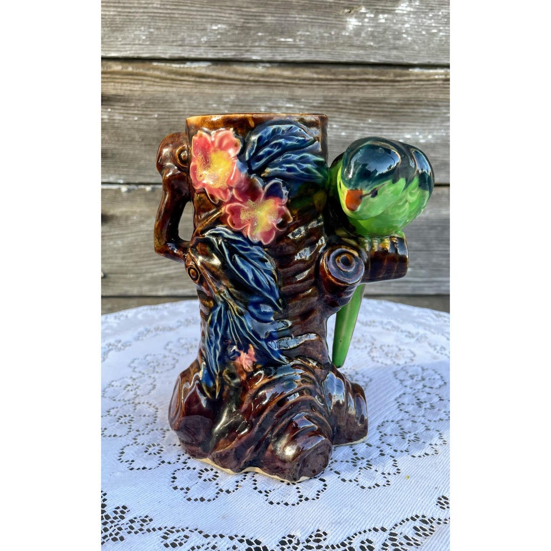 Vintage 1950s Vase Parakeet Budgie on a Tree With Flowers 6.5 - Etsy
