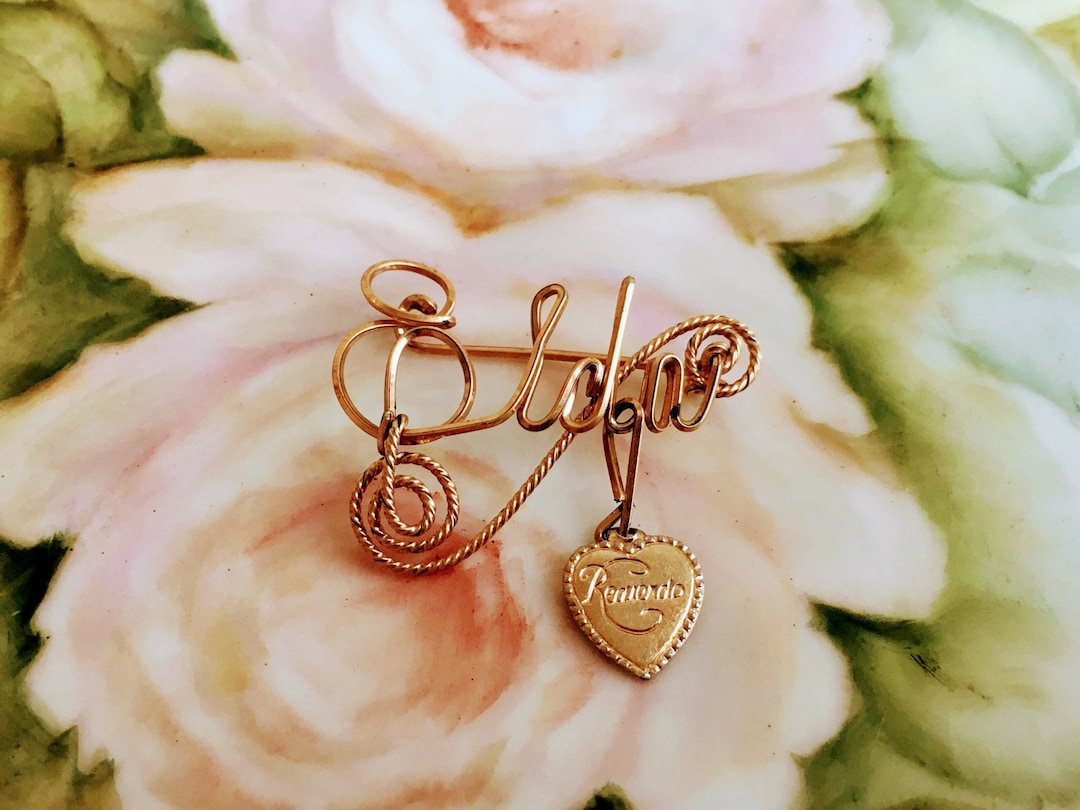 Antique Gold Filled Wire Name Brooch Elda With Remembrance Heart in ...