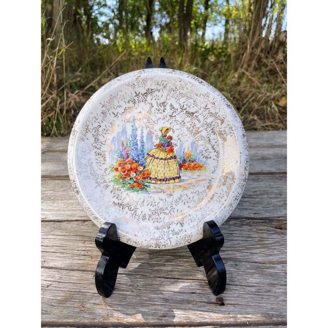 Vintage Tea Trivet Hot Plate Southern Belle Lady With Flowers - Etsy