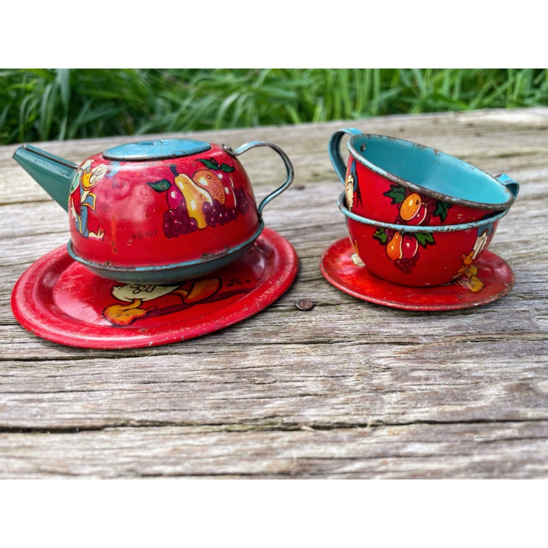 Antique 1930s Ohio Art Walt Disney Donald Duck Child Teapot Cups ...