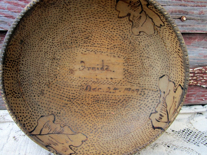 Antique Wood Pyrography Flemish Art Wood Burn Bowl Acrons Oak | Etsy