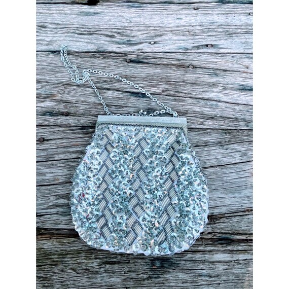 Vintage 1960s Beaded Sequin Liver Formal Purse Lucite… - Gem