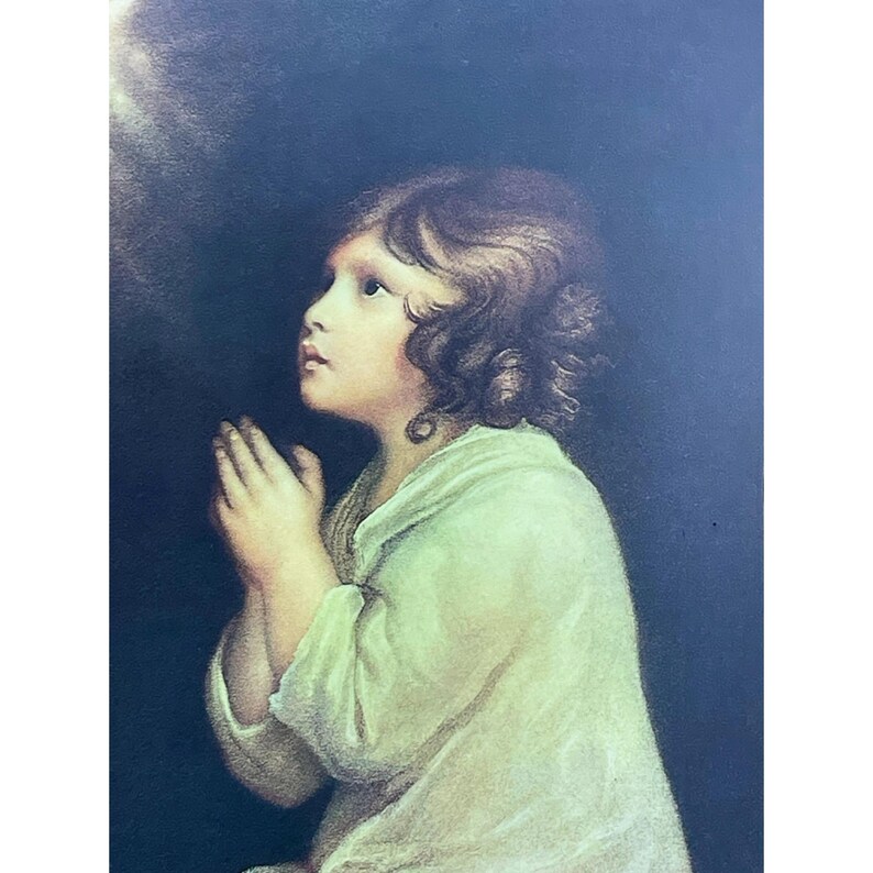 Vintage Child Praying the Infant Samuel Convex Glass Brass Ornate Brass ...