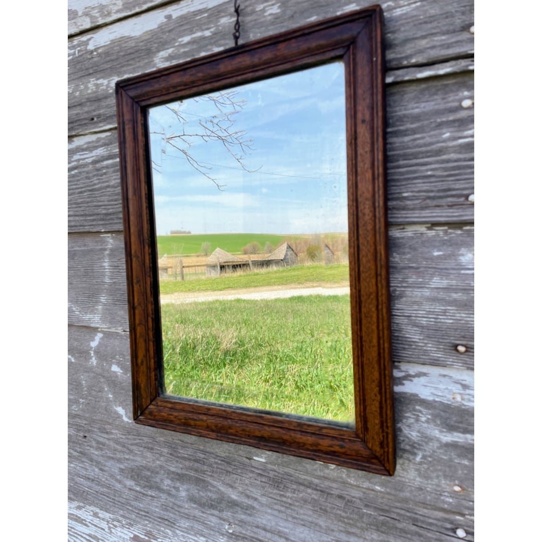 Antique Heavy Wood Beveled Glass Small Wall Mirror 16x12" Primitive ...
