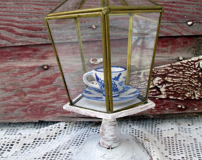 Vintage Glass Display Curiosity Case Box With Teacup Shabby and ...