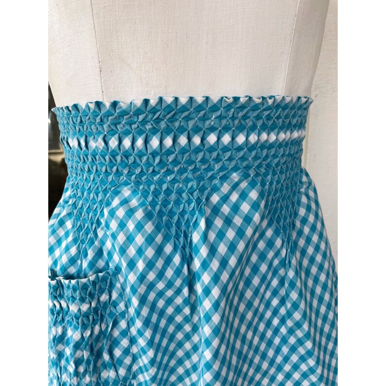 Vintage Turquoise Blue Gingham Check Smocked Half Apron - Etsy