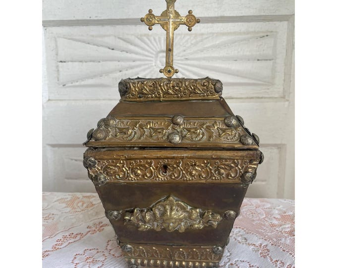 Antique Brass Wood Reliquary Altar Box Ornate Hand Painted Lamb - Etsy