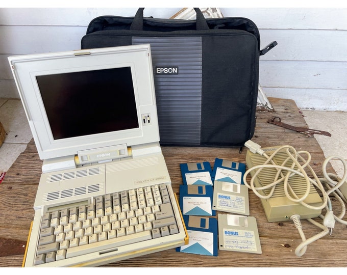Vintage 1980s Epson Equity Lt-285e Laptop Computer Case/chord /discs ...