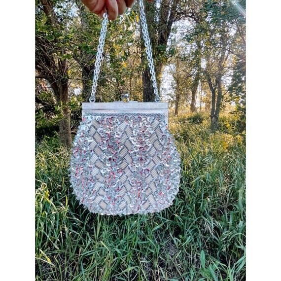 Vintage 1960s Beaded Sequin Liver Formal Purse Lucite… - Gem