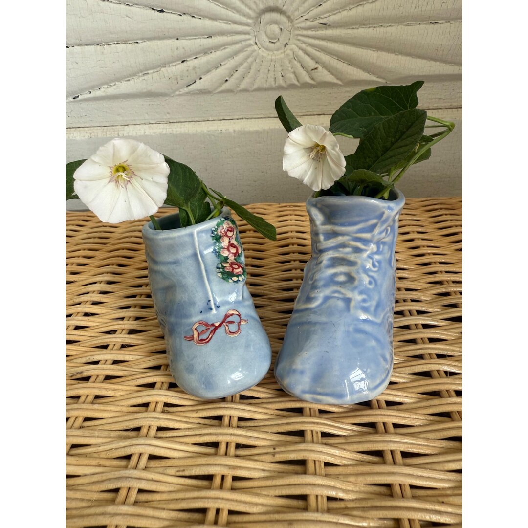 Vintage 50's Blue Shoe Pair Planter Vases Hand Painted Roses - Etsy