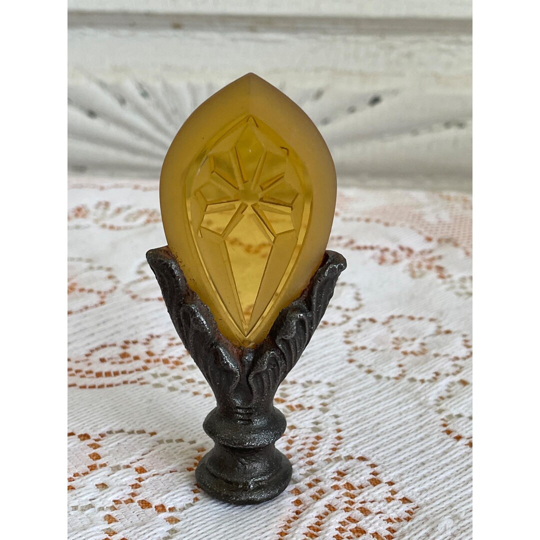 Antique Art Deco Glass Lamp Finial With Etched Starburst Design - Etsy
