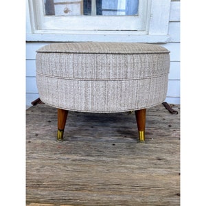 Vintage MCM Mid Century Ottoman Foot Stool Wood Legs Glitter Feet - Etsy