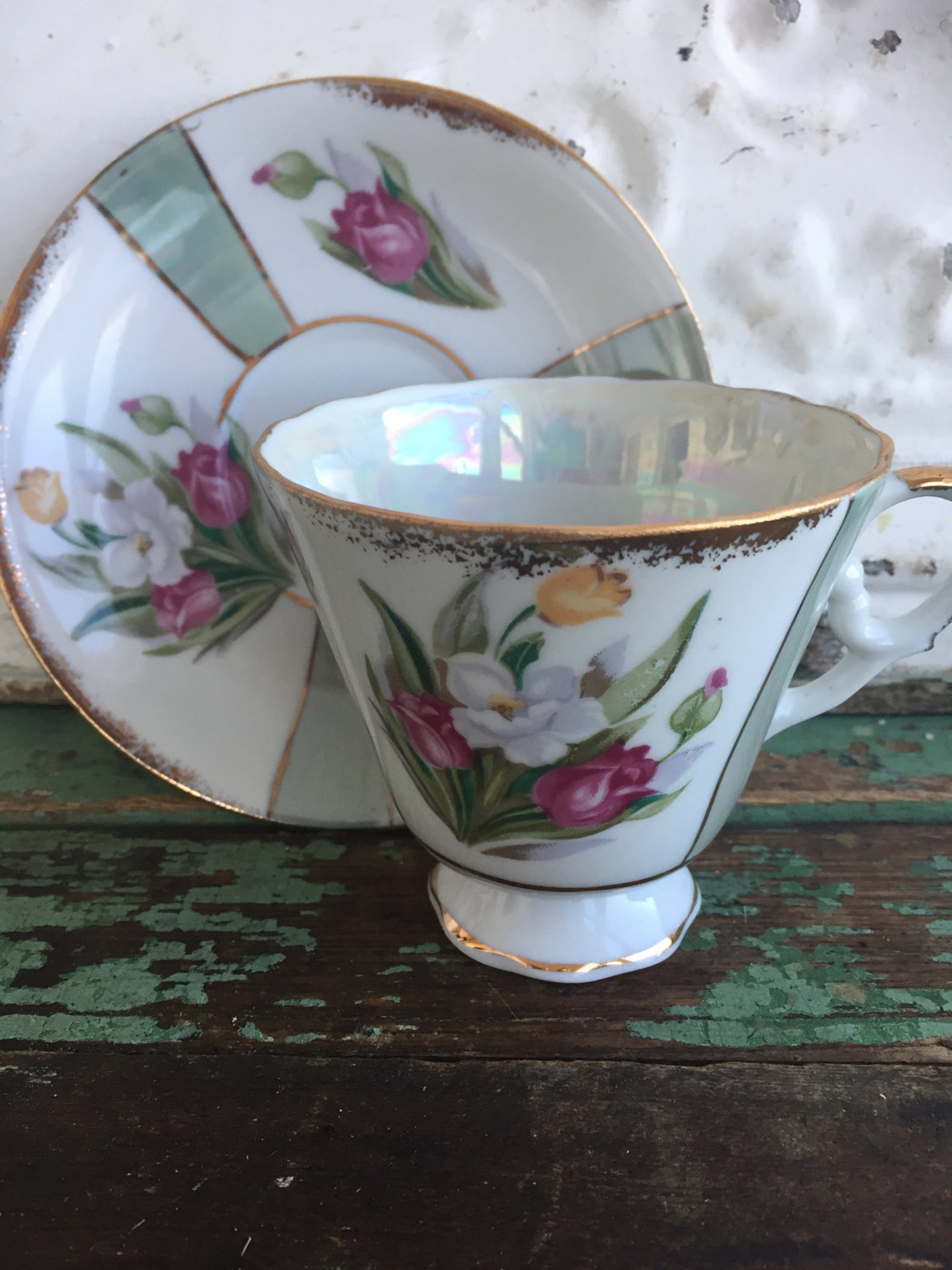 Vintage Teacup Tea Cup and Saucer Lusterware Floral Rose | Etsy