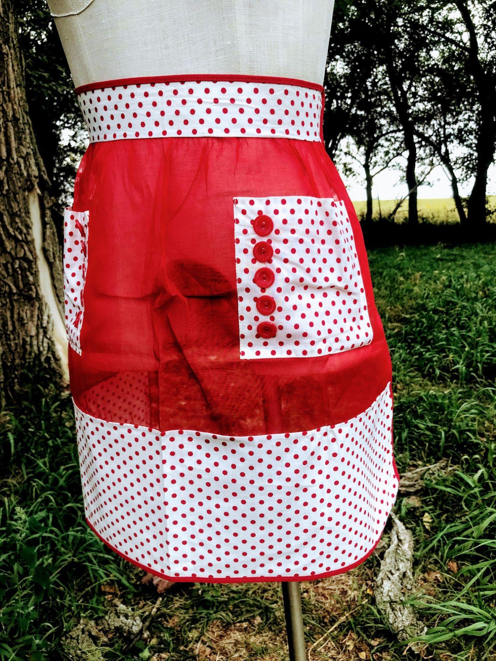 Vintage Half Apron Organdy Red Polka Dot - Etsy