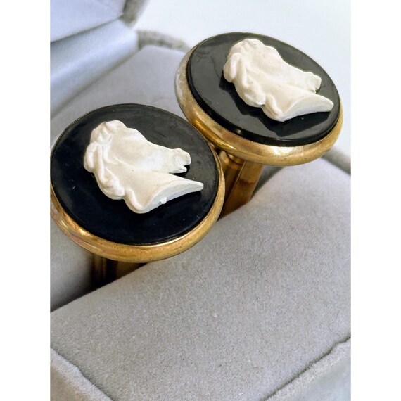 Vintage MCM Mens Cufflinks Porcelain Horse Head Bust - Gem