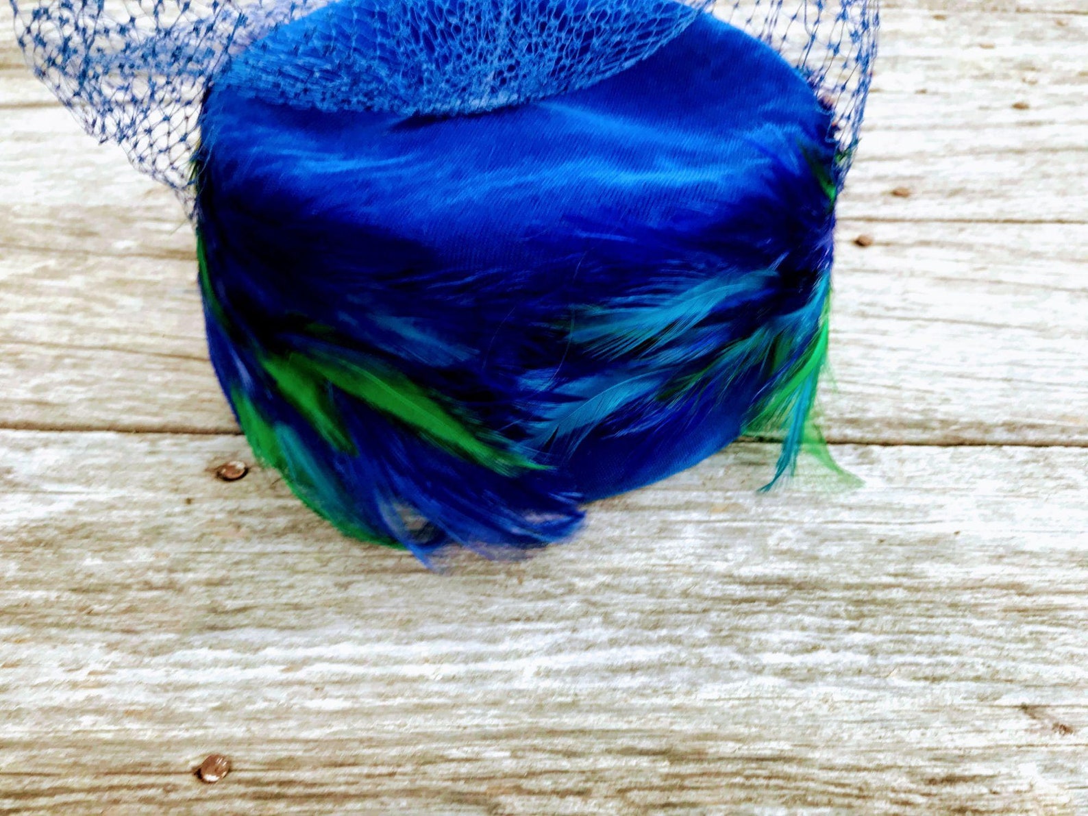 Vintage Blue Velvet Feather Hat | Etsy