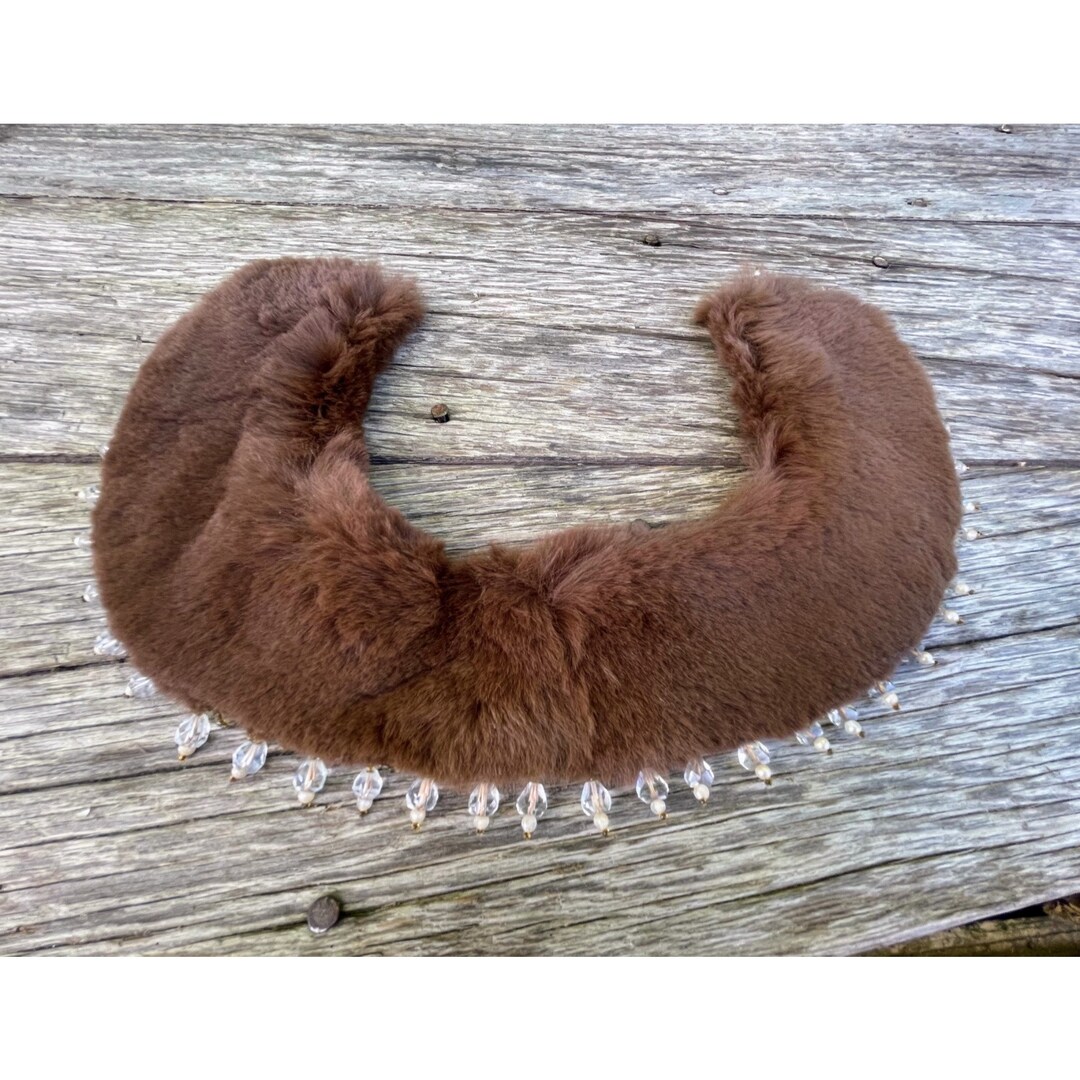 Vintage 1950s Brown Mink Fur Collar/necklace With Glass Dangle Beads - Etsy
