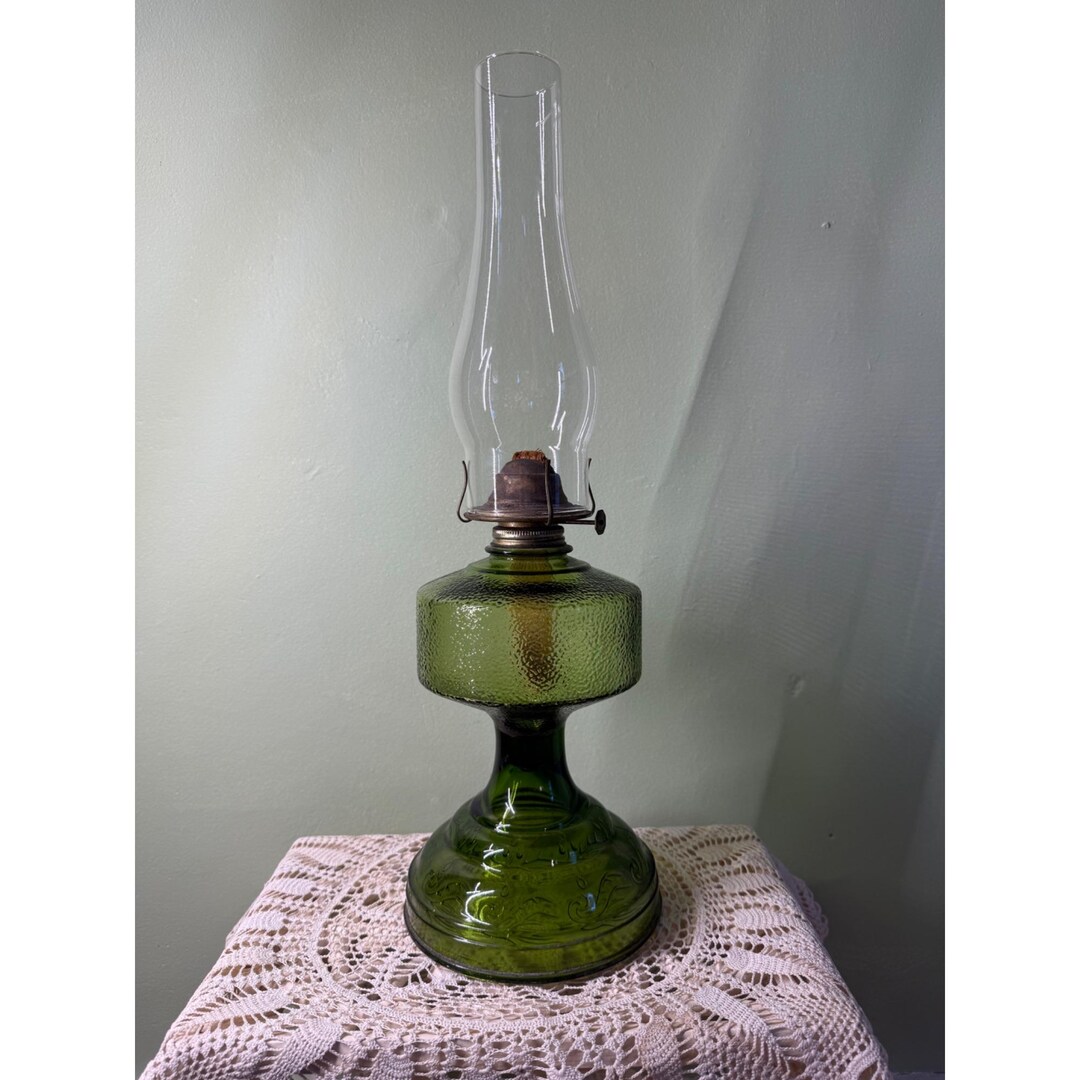 Vintage 50's P and A Risdon Green Glass Oil Lamp Base Burner/chimney - Etsy