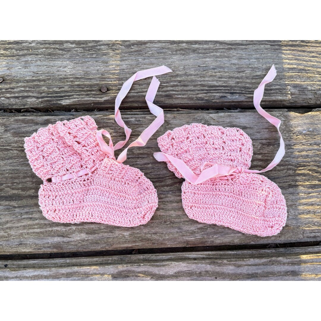 Vintage 1950s Pink Thread Crochet Baby Infant Booties - Etsy
