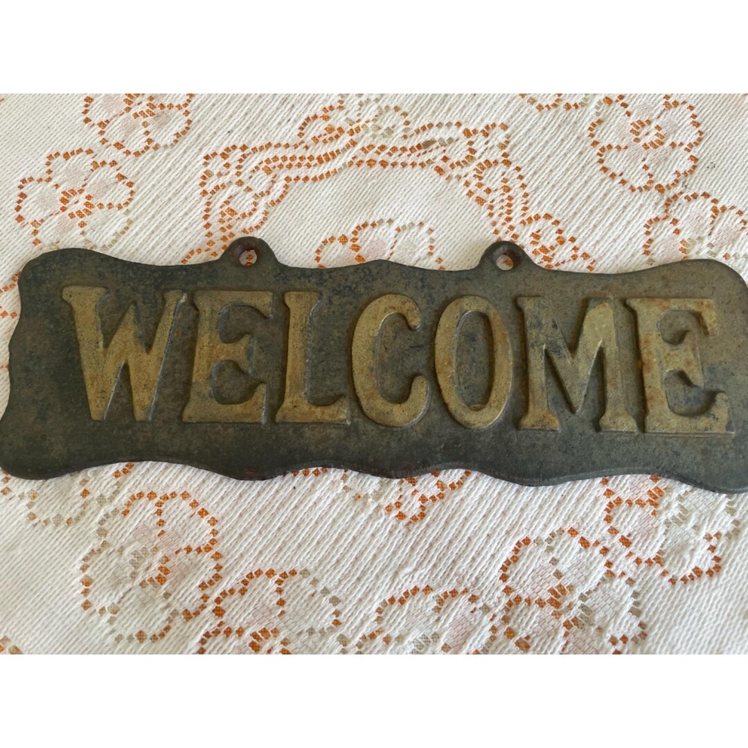 Vintage 1950s Cast Iron Welcome Sign Double Sided Gold Letters ...