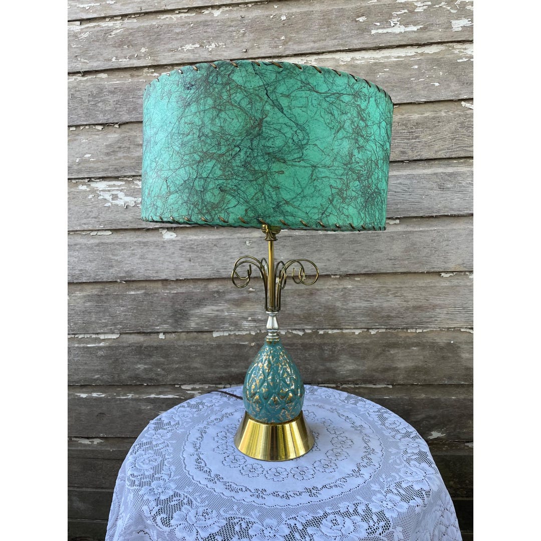 Vintage MCM Table Lamp Turquoise Blue Green Fiberglass Shade Atomic - Etsy