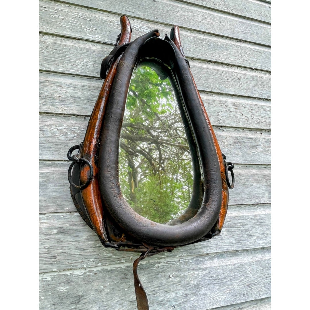 Antique Horse Collar Wall Mirror Leather Wood Iron Rustic Decor - Etsy