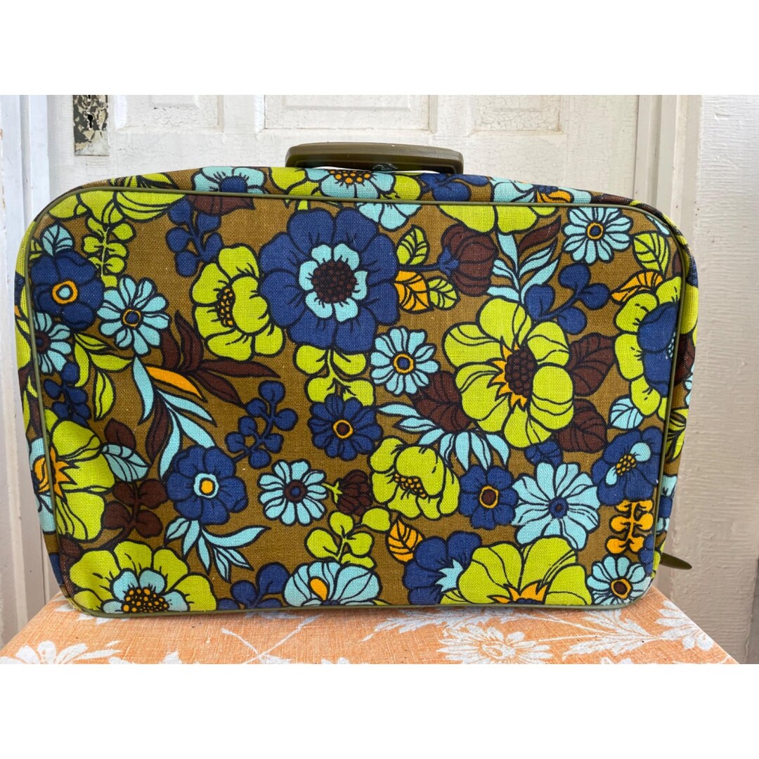 Vintage 1960s Olive Green Floral Bantam Travel Bag Suitcase Retro MOD ...