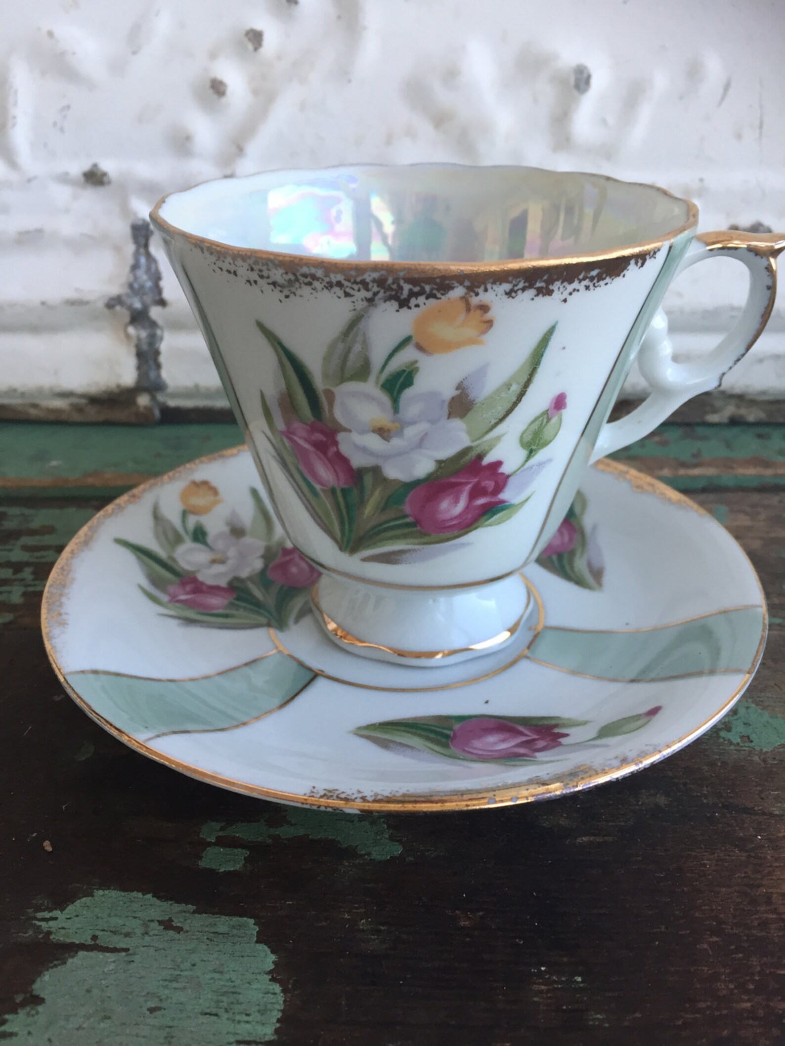 Vintage Teacup Tea Cup and Saucer Lusterware Floral Rose - Etsy