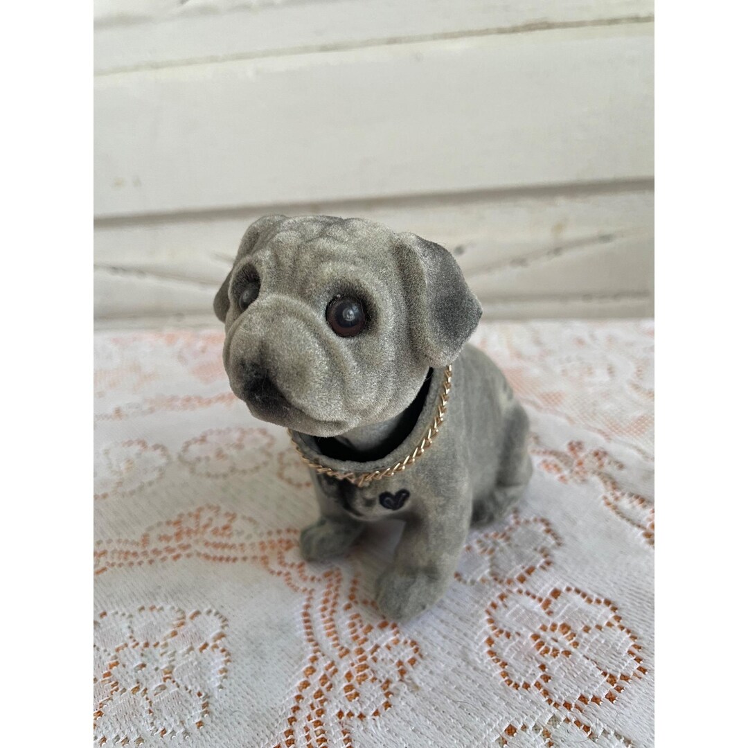 Vintage 1990s Gray Flocked Pug Dog Bobble Head Figurine - Etsy