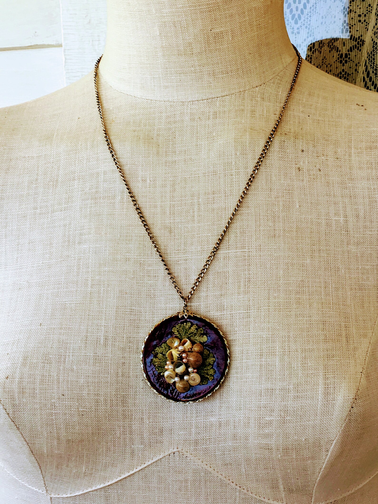 Vintage Pendant Real Shells and Plants Boho Gypsy Burgundy - Etsy