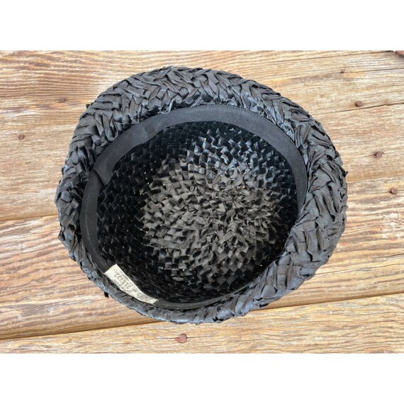 Vintage 1960s Black Raffia Straw Raffia Cloche' Women… - Gem