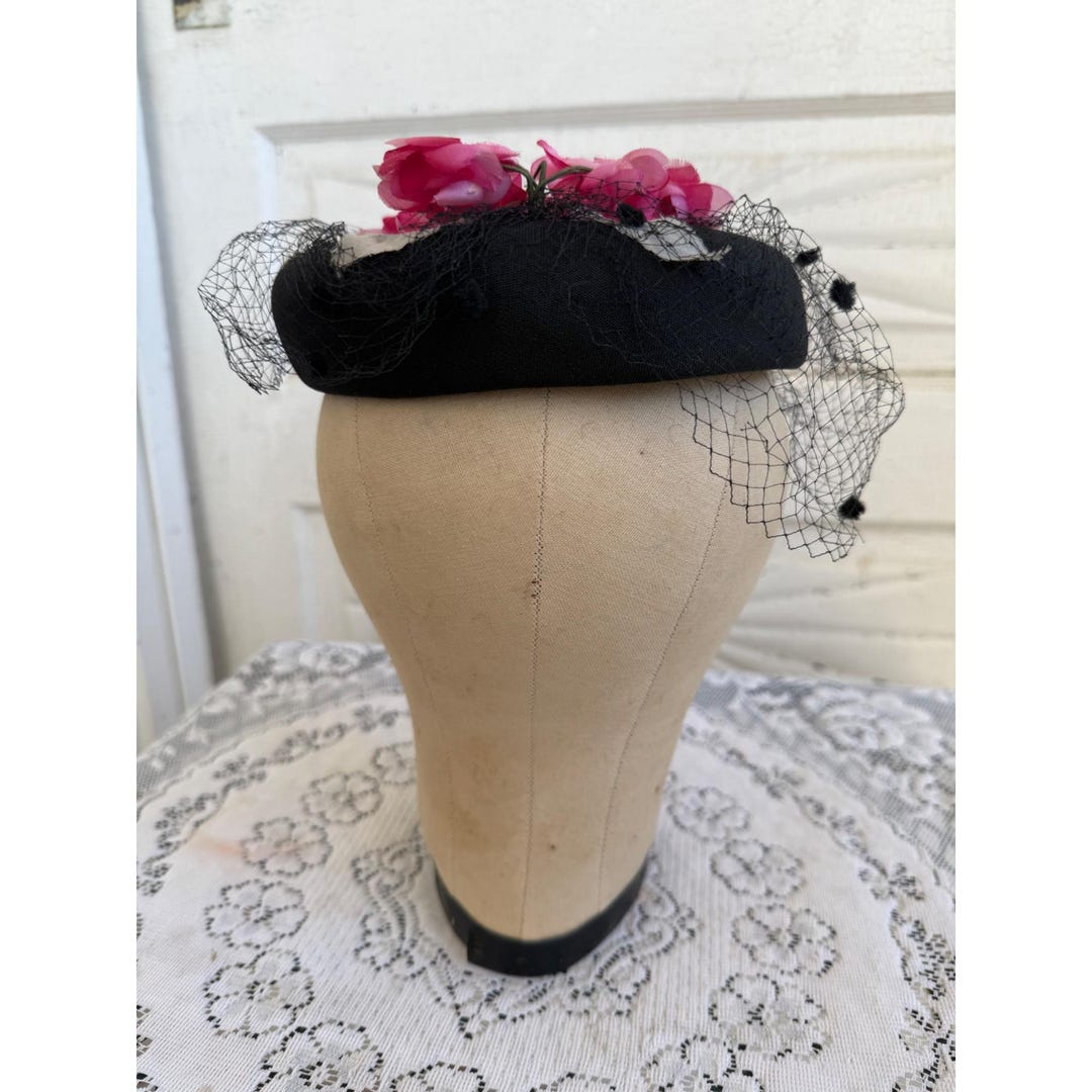Vintage 40's Pillbox Hat Netting Hot Pink Millinery Flowers - Etsy