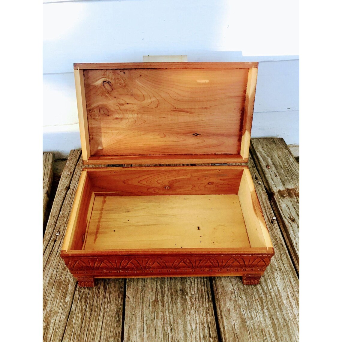 Vintage Cedar Box Carved Cottage House Picture | Etsy