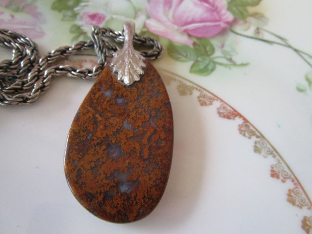 Vintage Large Brown Moss Agate Stone Polished Rock Pendant Necklace - Etsy