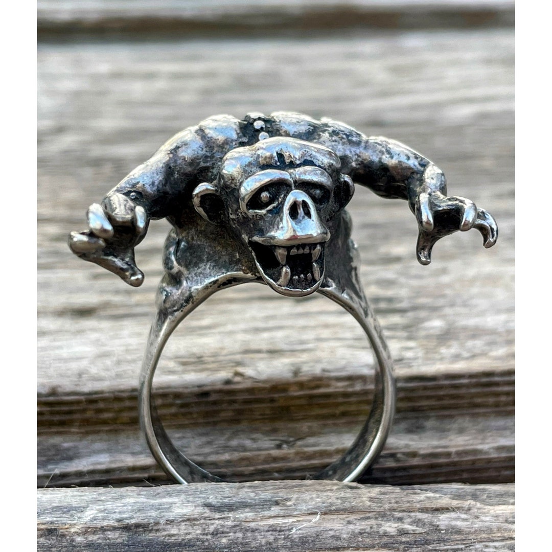 Vintage Mens Silverplate Biker Statement Ring King Kong Monster Size 13 ...
