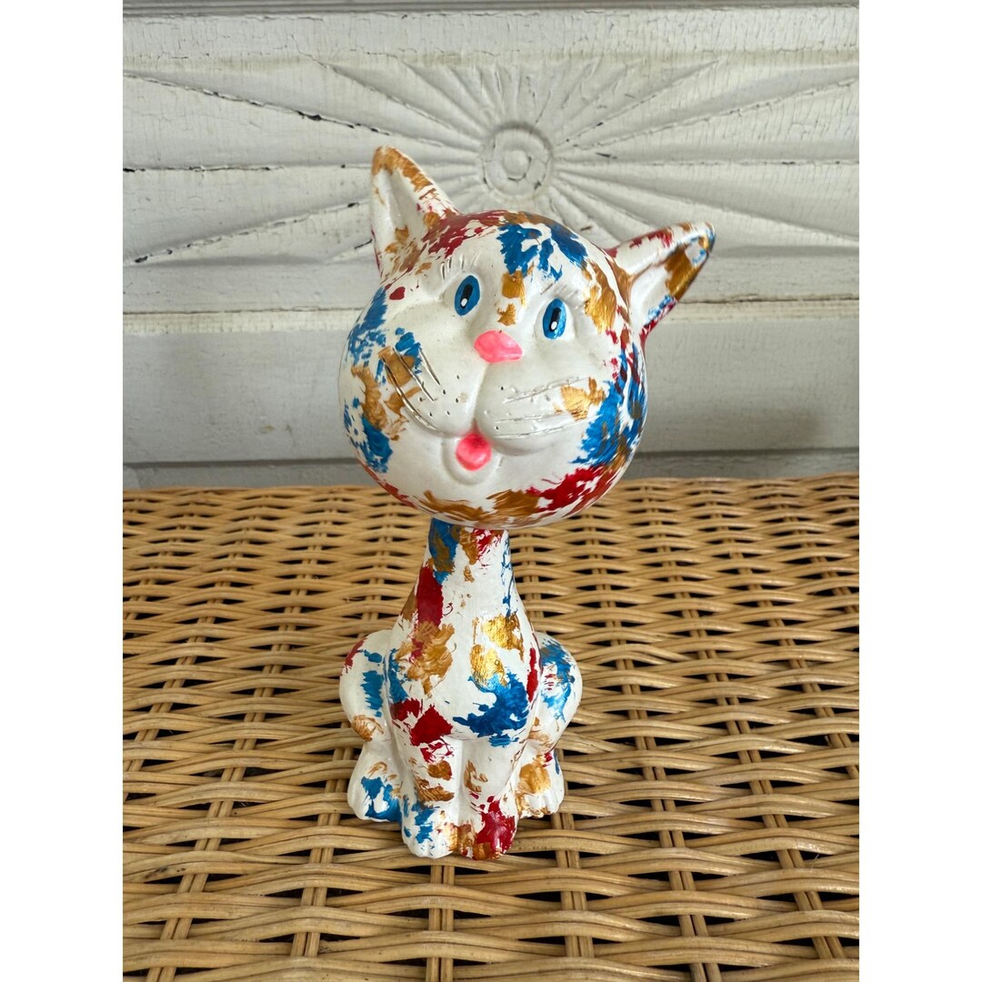 Vintage MCM Ceramic Nodder Bobber Head Cat Kitty Spatter Painted - Etsy