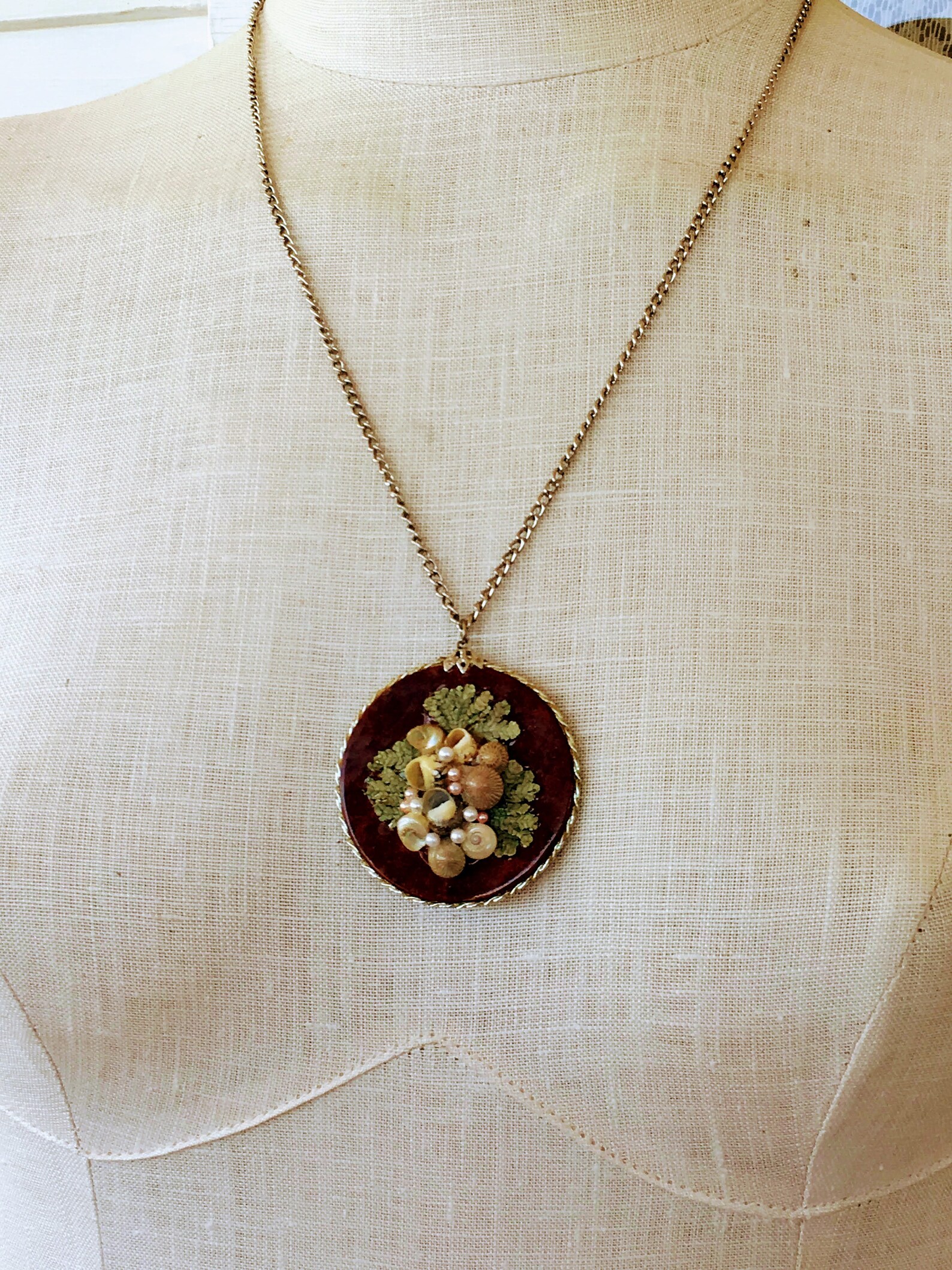 Vintage Pendant Real Shells and Plants Boho Gypsy Burgundy - Etsy