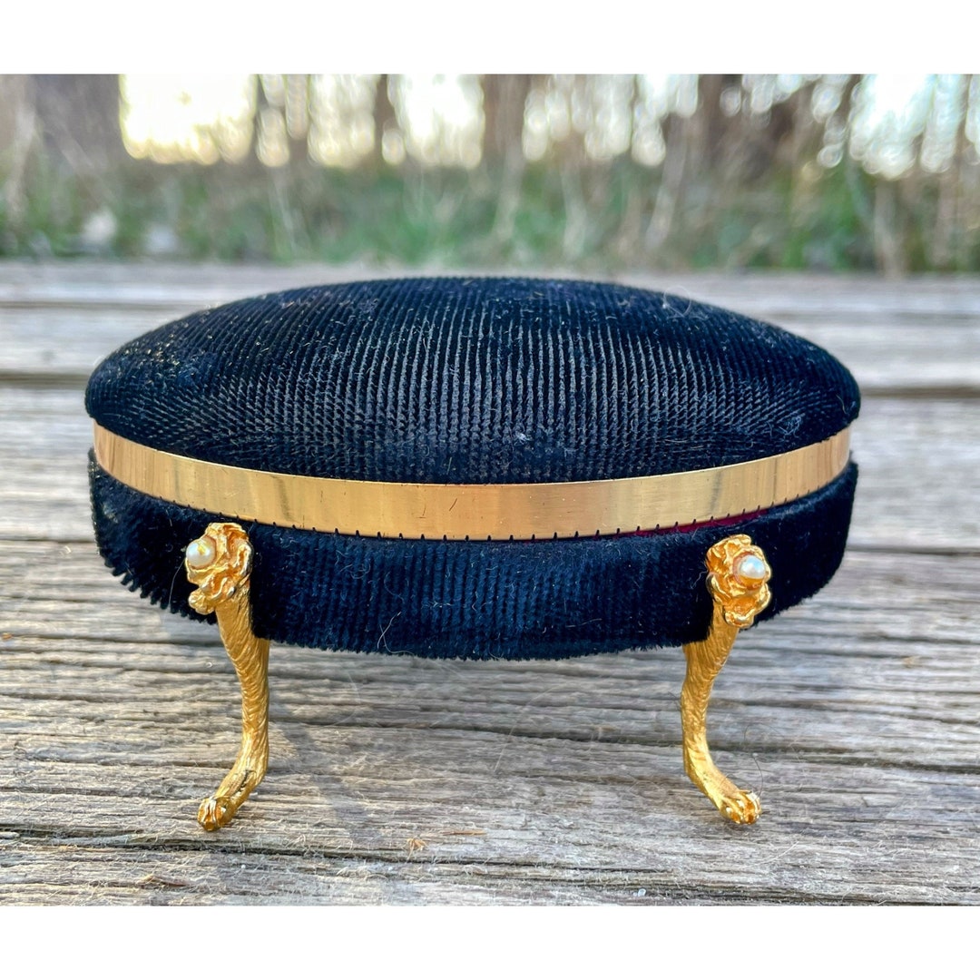 Vintage Black Velvet Gold Footed Pearls Small Jewelry Trinket Box - Etsy